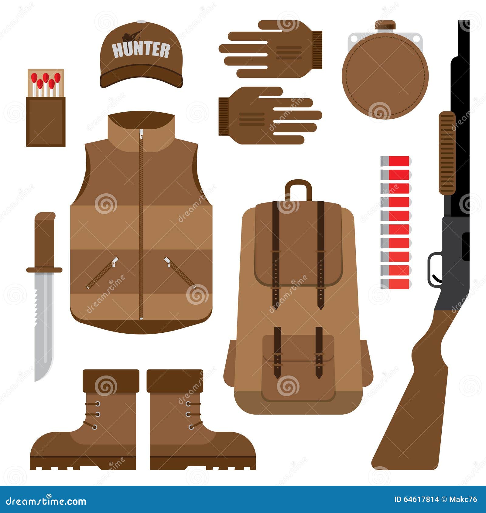 Set of Hunting, Objects Vector Design Elements Stock Vector ...