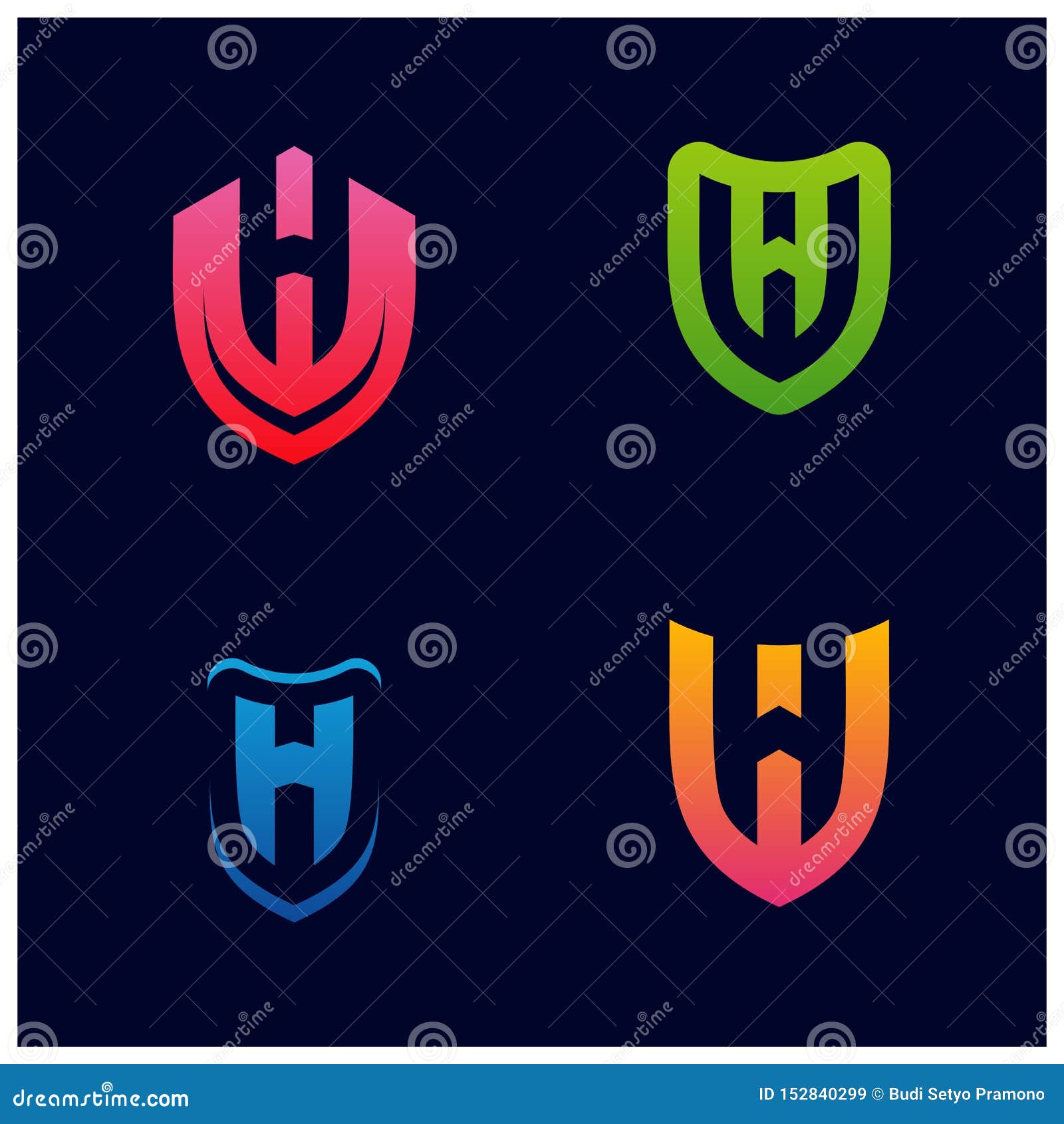 Set of HW Shield Logo Design Vector. Initial HW Logo Template. Shield ...