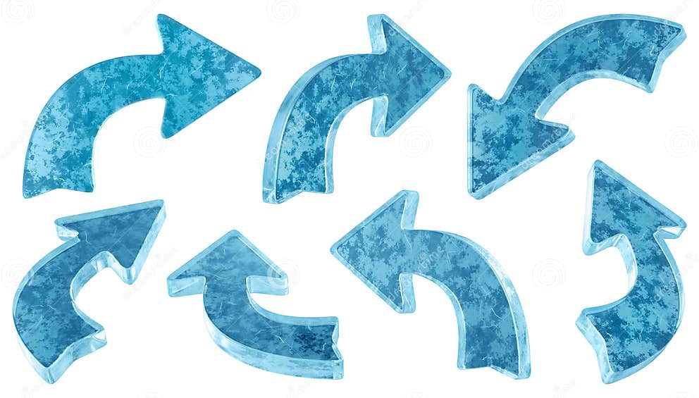 A Set of Ice Arrows. Bended Directional Pointer Symbols. 3D Rendering ...