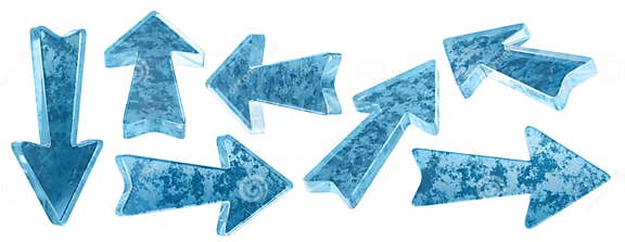 A Set of Ice Arrows. Directional Pointer Symbols. 3D Rendering. Stock ...