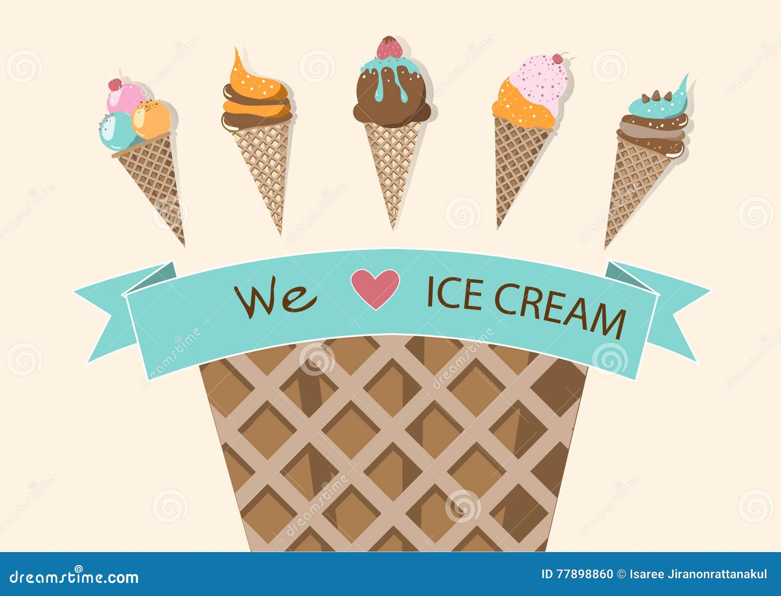 Set of Ice Cream Cones. Design Card. Vector Illustrations Stock Vector ...