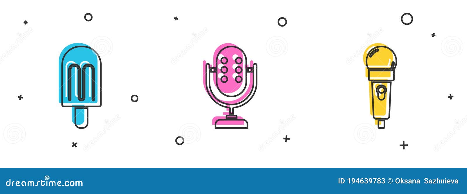 Set Ice Cream, Microphone and Icon. Vector Stock Vector - Illustration ...