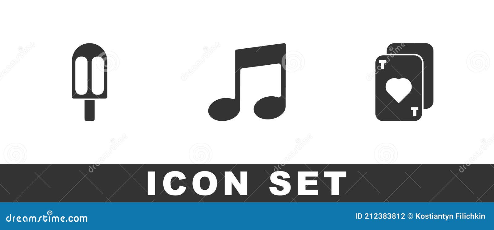 Set Ice Cream, Music Note, Tone and Playing Cards Icon. Vector Stock ...