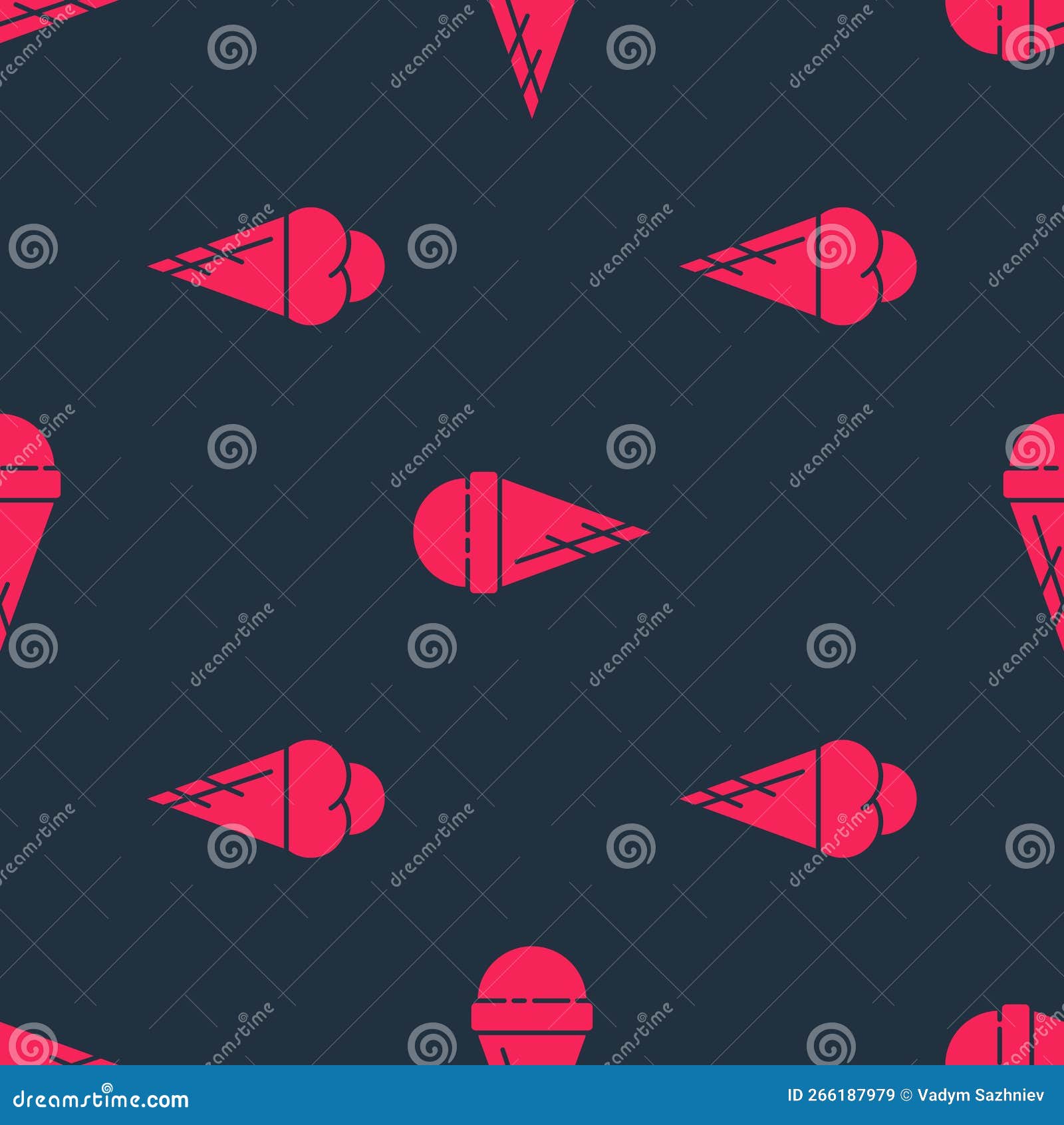 Set Ice Cream In Waffle Cone And Ice Cream In Waffle Cone On Seamless