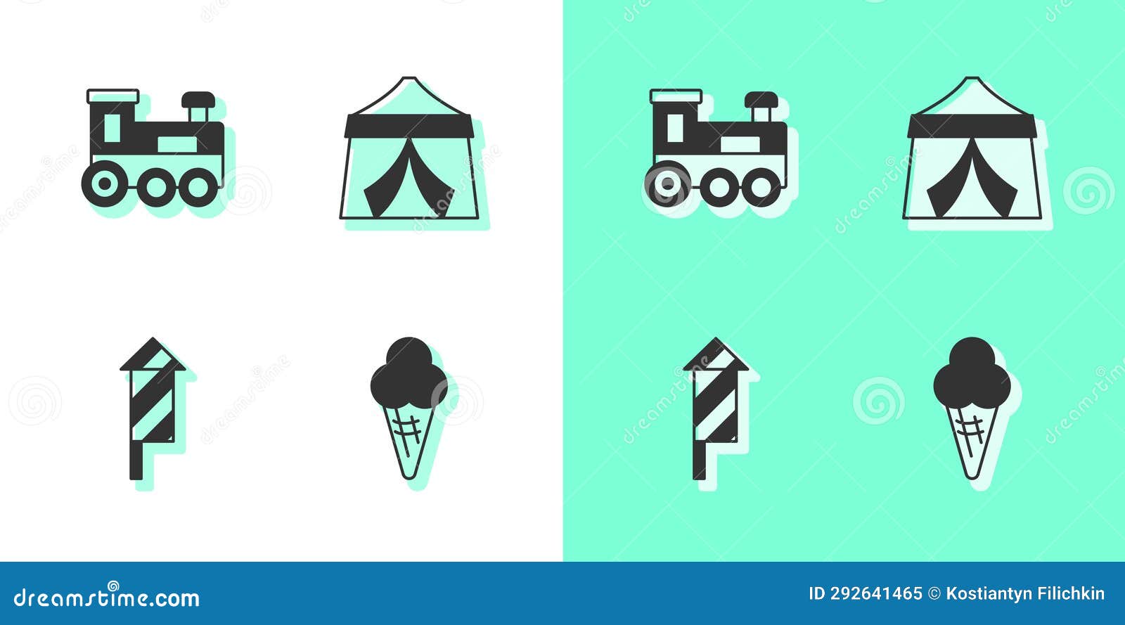 Set Ice Cream in Waffle Cone, Toy Train, Firework Rocket and Circus ...