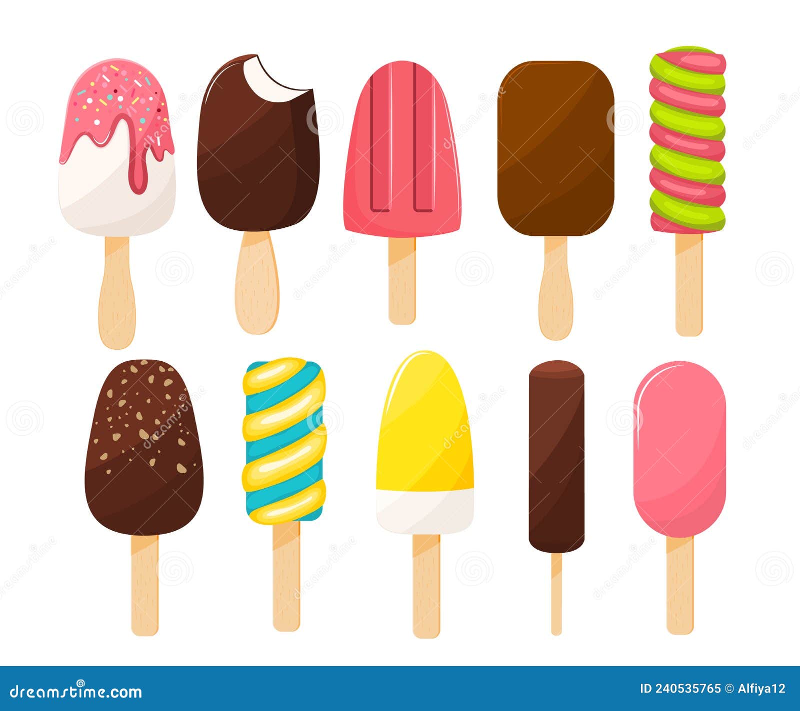 Set of Ice Creams on a Sticks. Stock Illustration - Illustration of ...