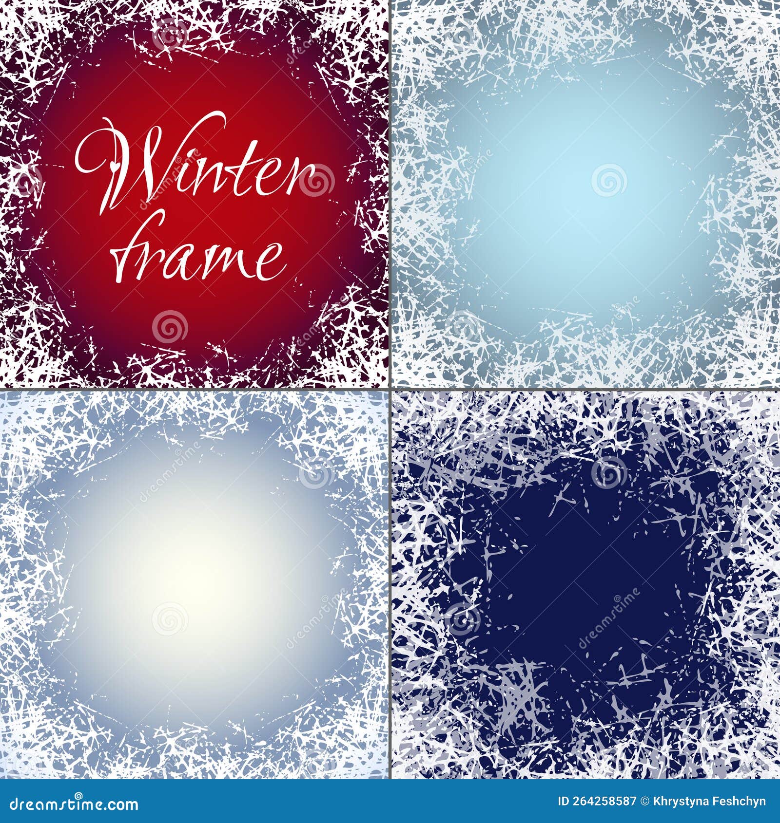 Set of Ice Crystals Frames. Vector Holiday Design Border with Frosted ...