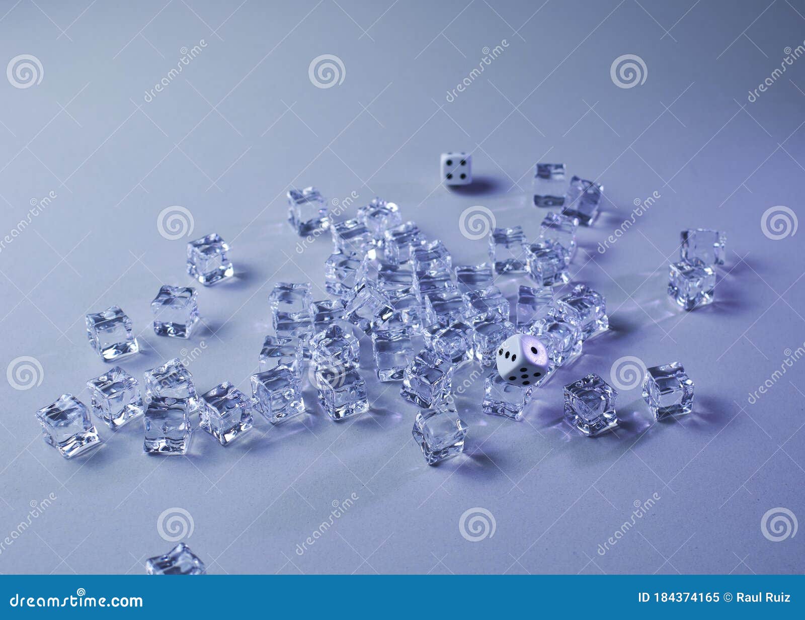 Set of Ice Cubes and Dice Falling on Them Stock Image - Image of drop ...