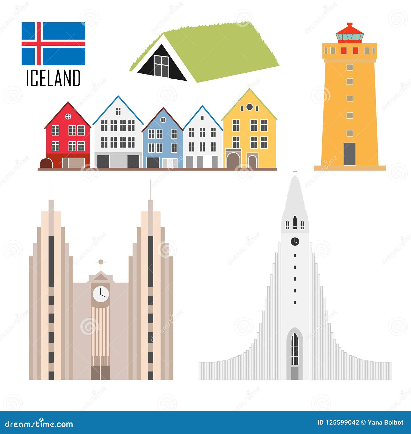 Iceland Landmarks Vector Icons Set | CartoonDealer.com #97550628