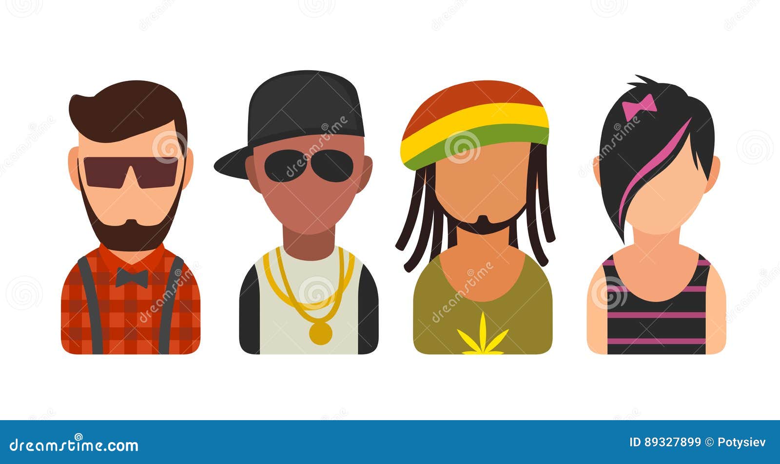Men Of Different Subcultures Set, Male Rastafarian, Blogger, Hippie ...