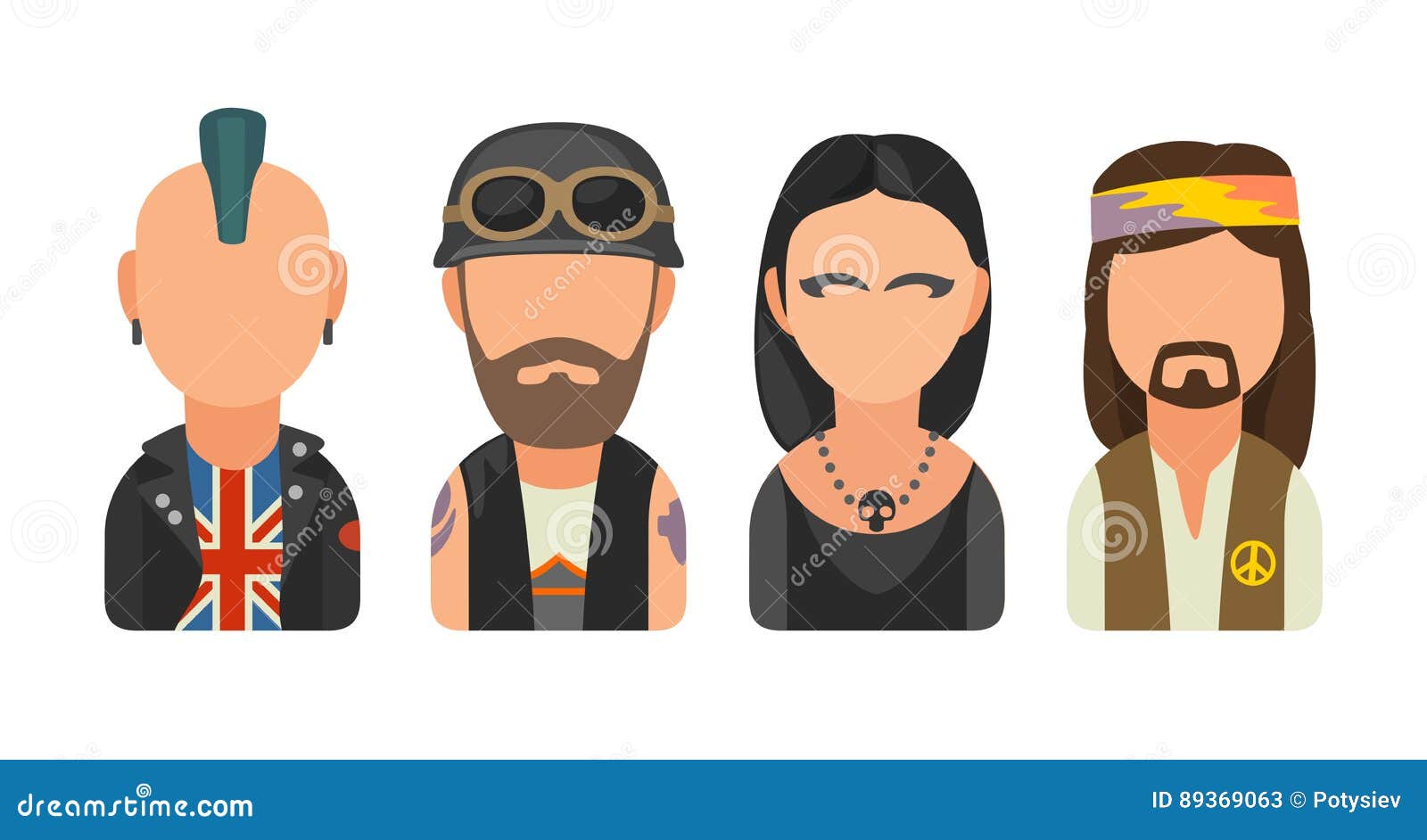 Subcultures People Black And White Vector Illustration | CartoonDealer ...