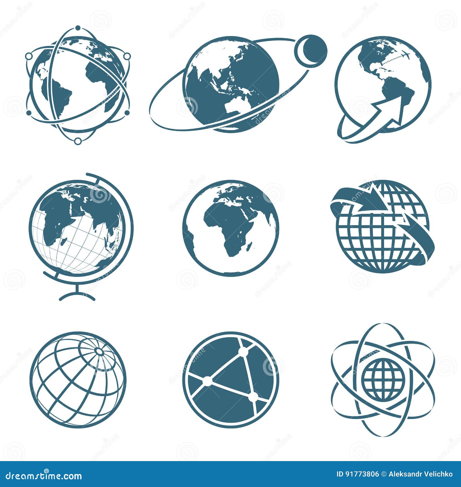 Set of Icon Earth Global Communication Concept. Simple Globe. Stock ...