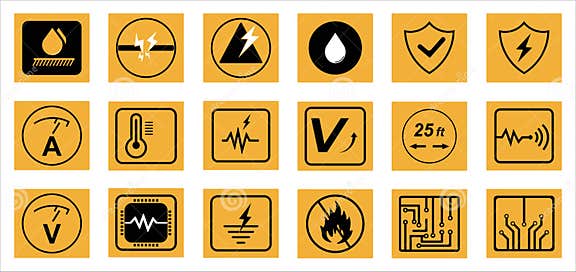 Conductivity, Overvoltage, Protection, Electric Vector Icons Set Stock ...