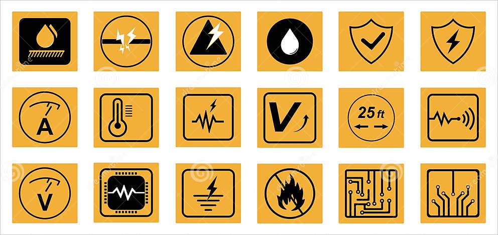 Conductivity, Overvoltage, Protection, Electric Vector Icons Set Stock ...