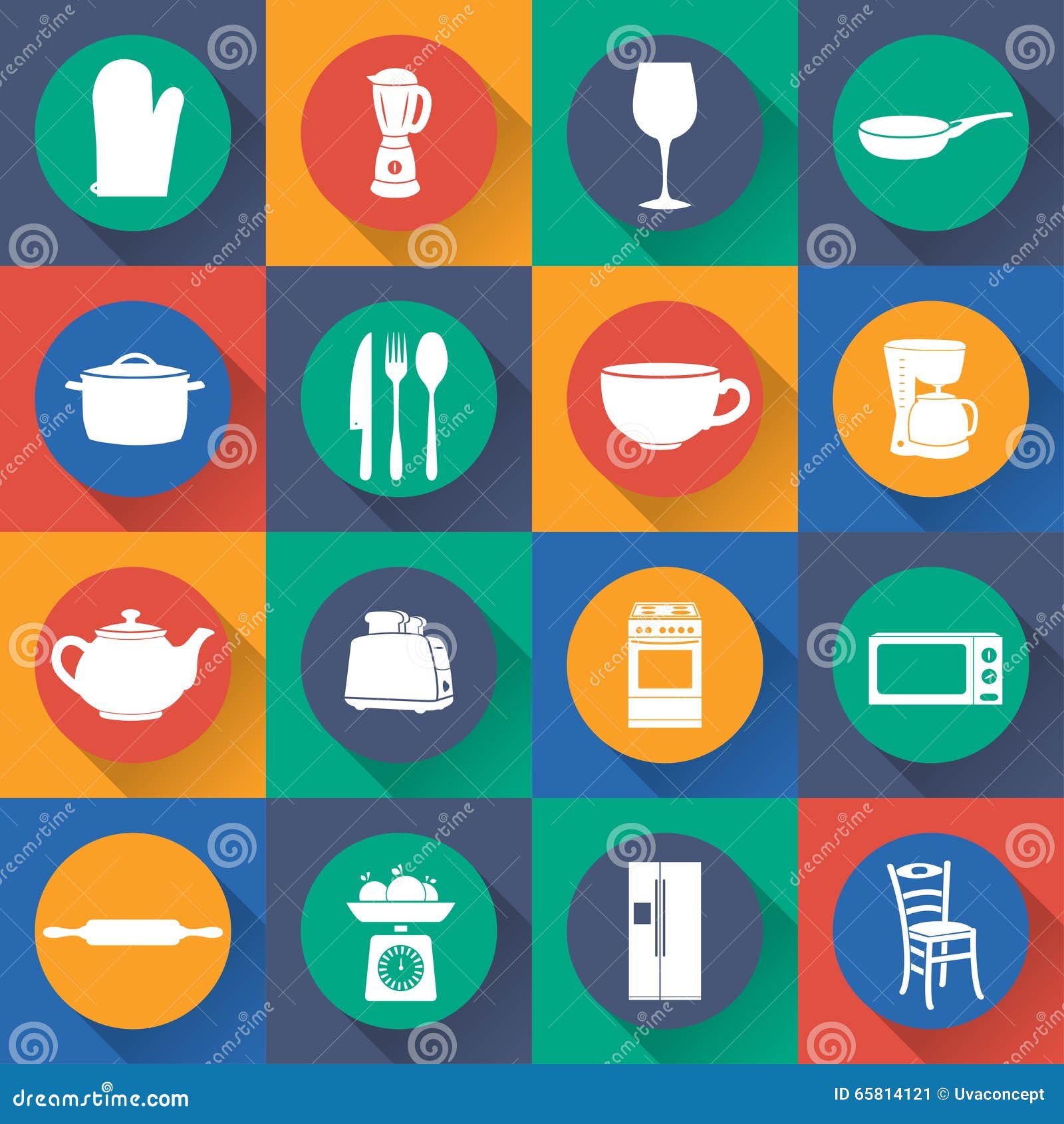Set Icon of Kitchen in Flat Design. Vector Stock Vector - Illustration ...