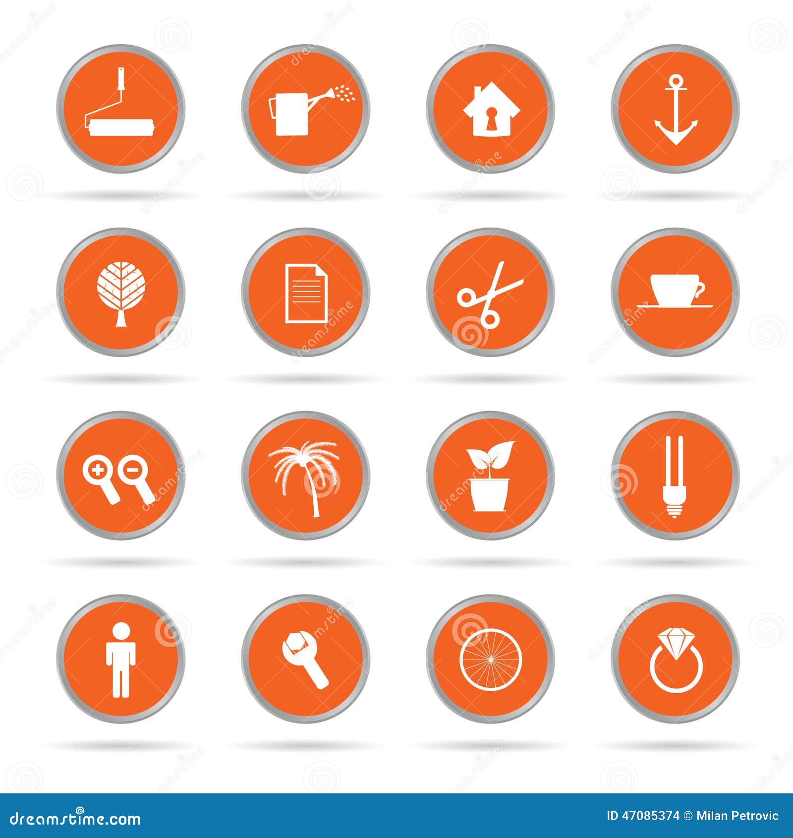 Set of Icon in Orange Circle Vector Illustration Stock Vector ...