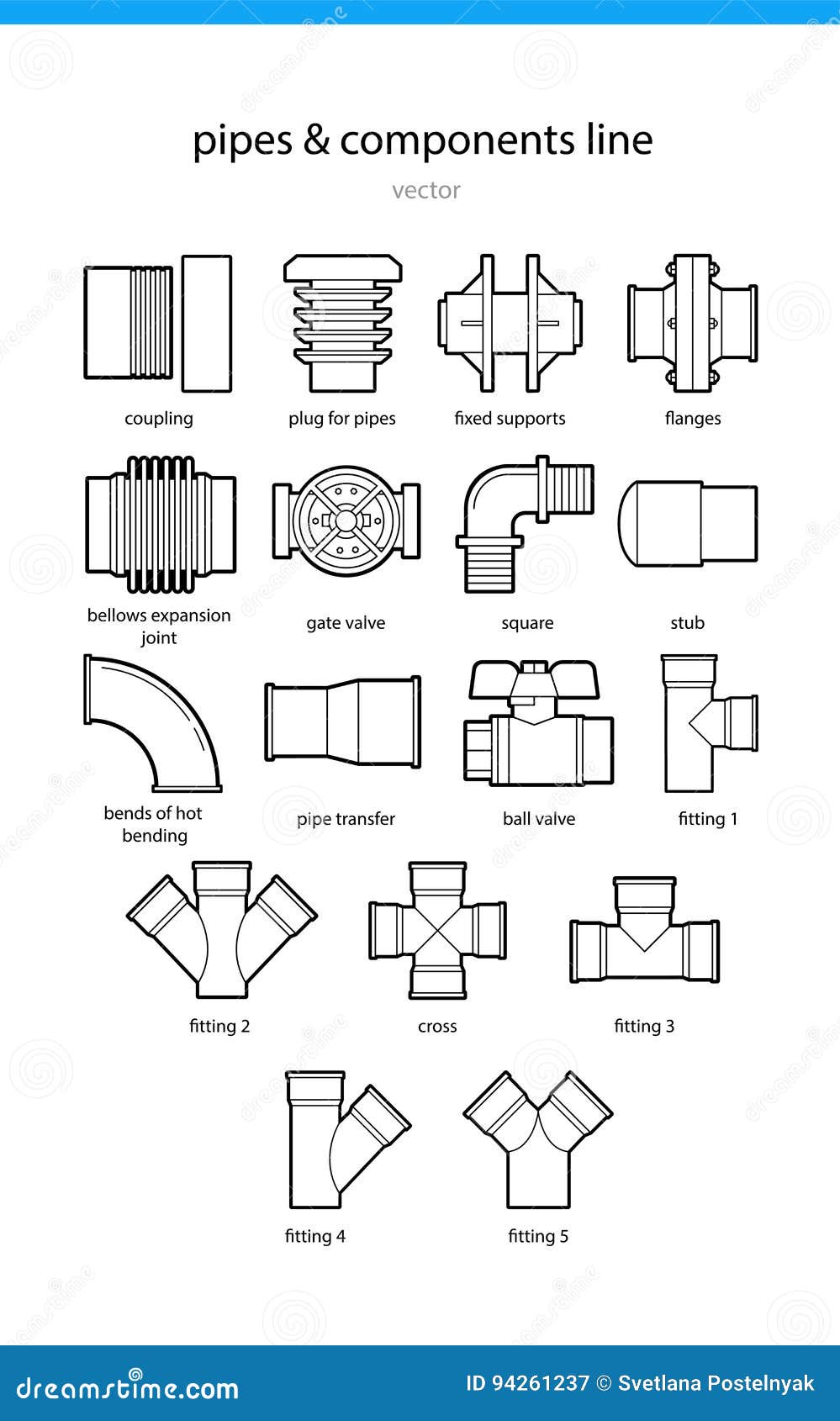 Set Icon Pipes and Components Stock Vector - Illustration of parts ...