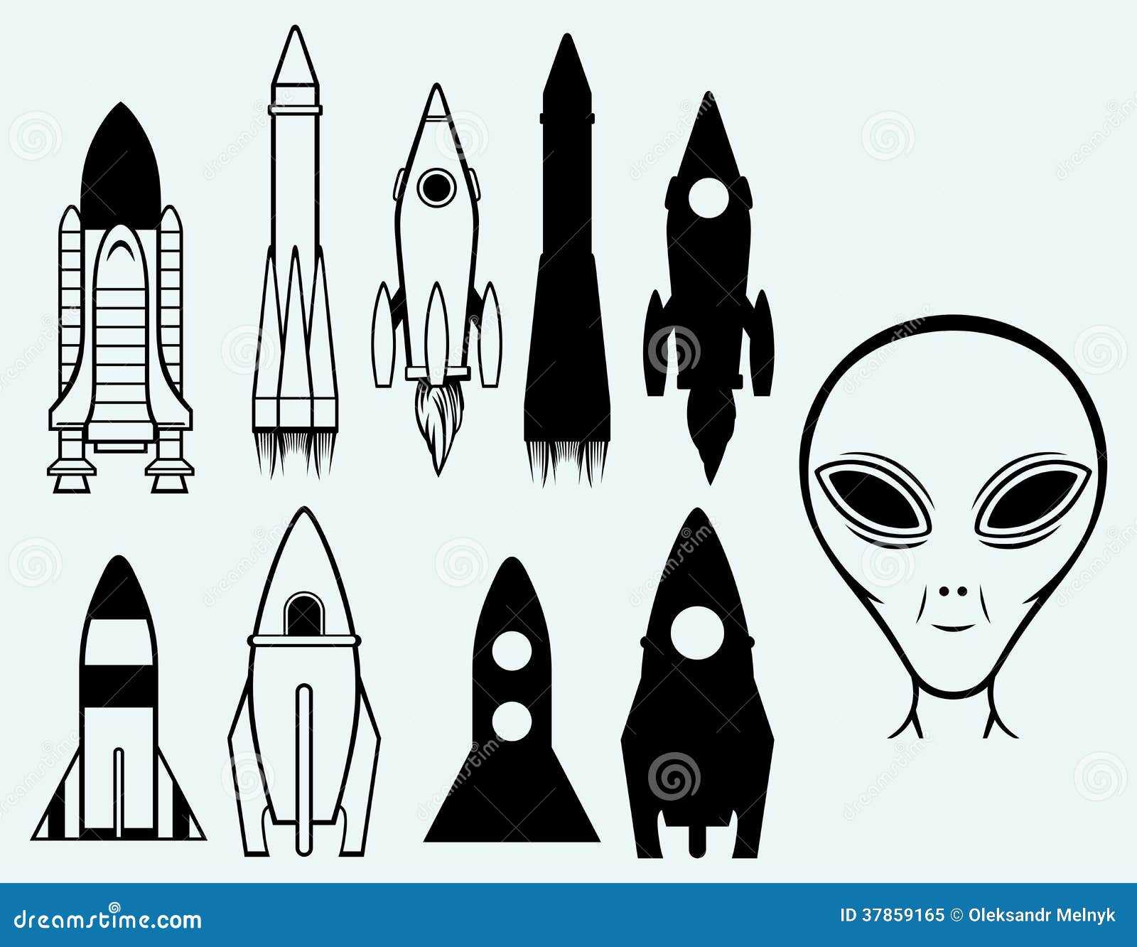 Set icon rockets and alien stock vector. Illustration of adventure ...