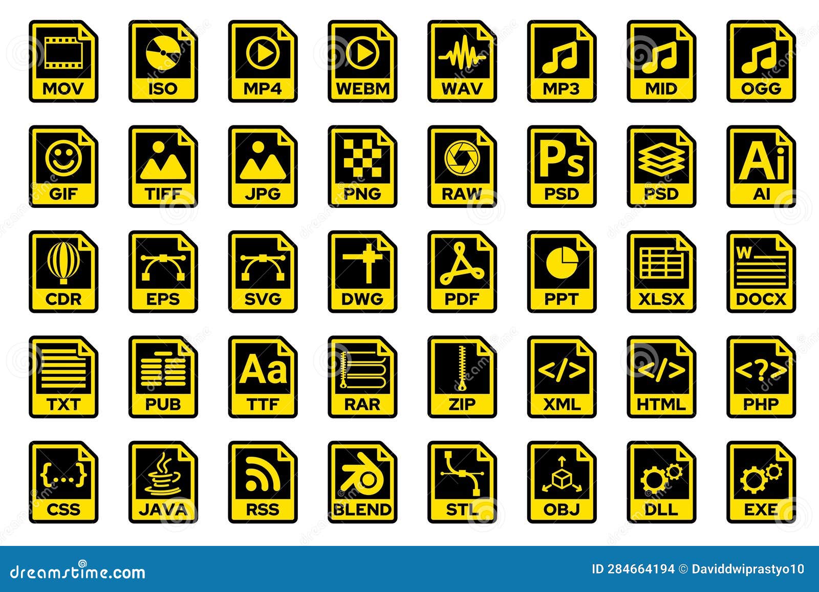 Set of Icon Set of Various File Formats. Stock Vector - Illustration of ...
