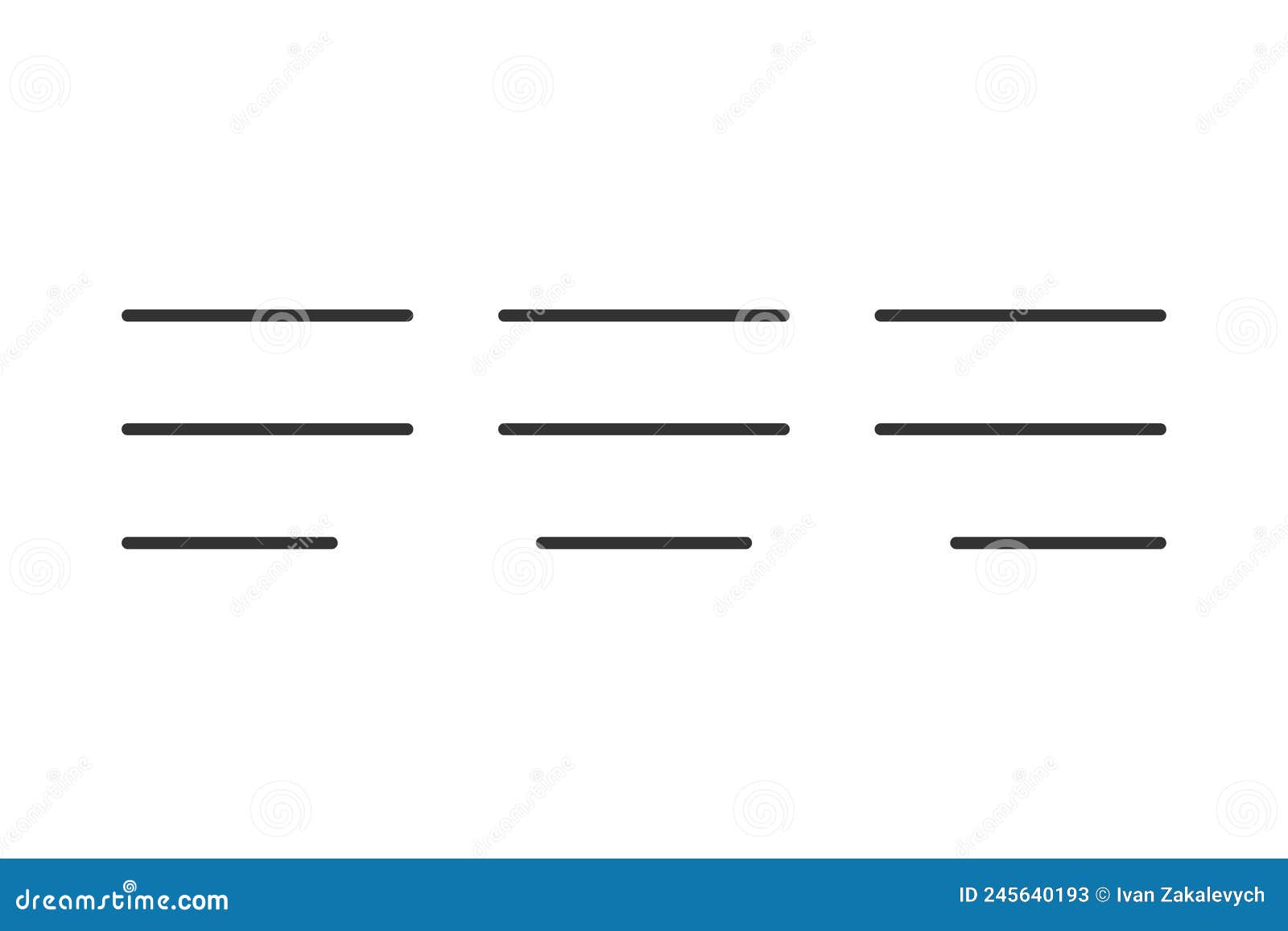 Set with Icon Text Aligment. Content Align Box Symbol. Rows Vector ...