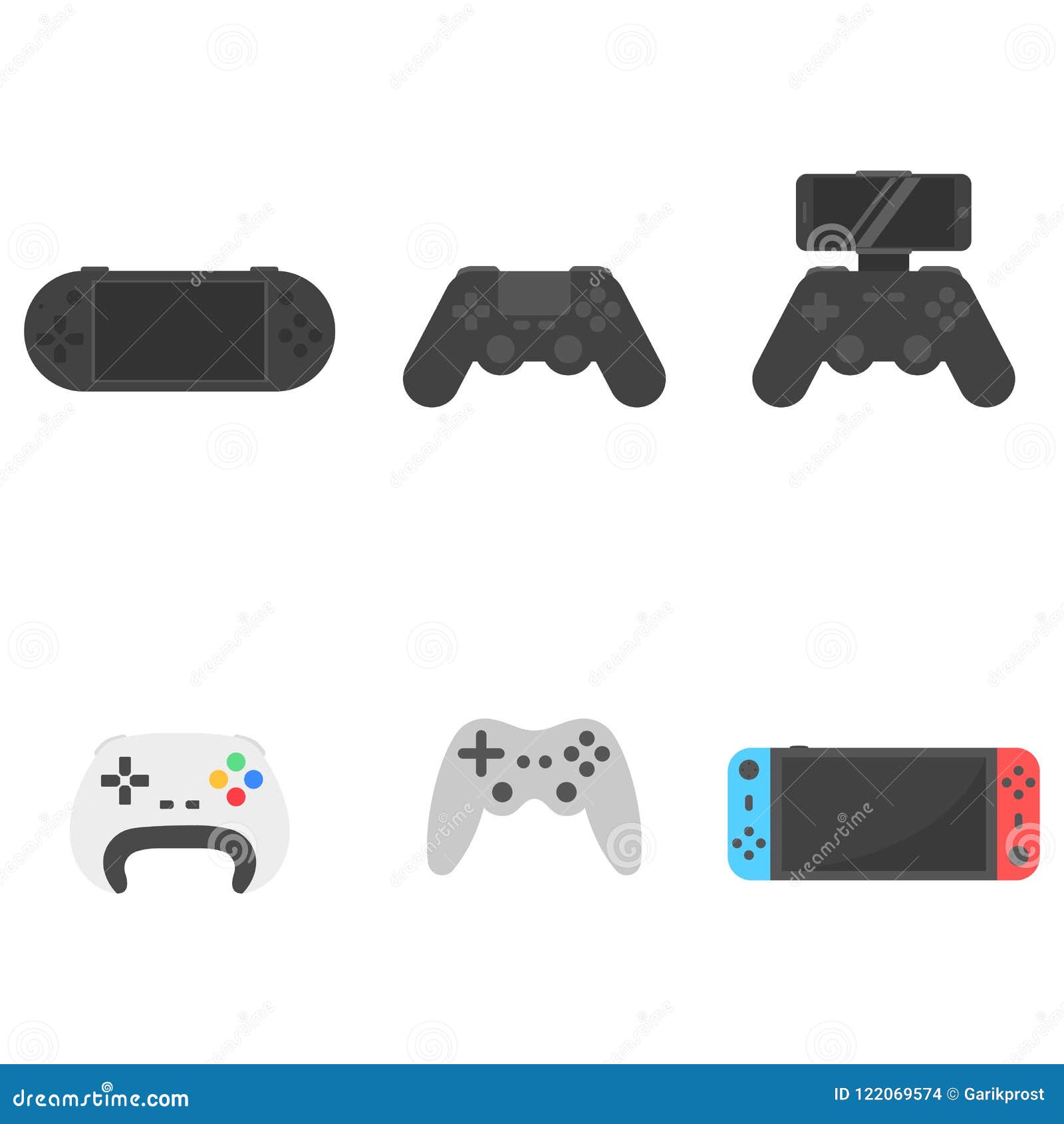 Set Icon Wireless Gamepad and Game Controllers with Screen Phone Stock ...