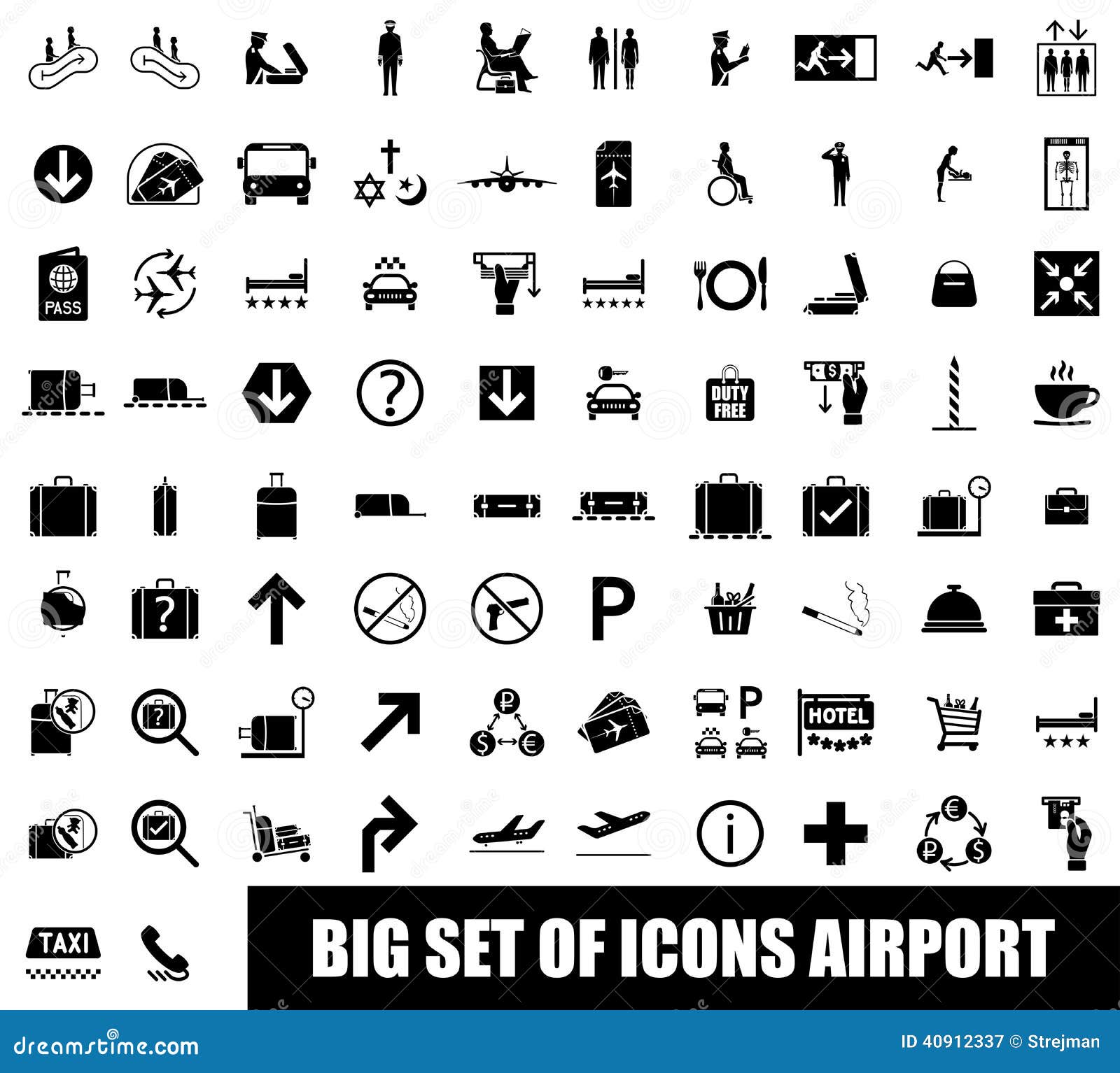 Set Icons Airport Theme Airplane, Pilot Uniform And Aircraft In Clouds ...