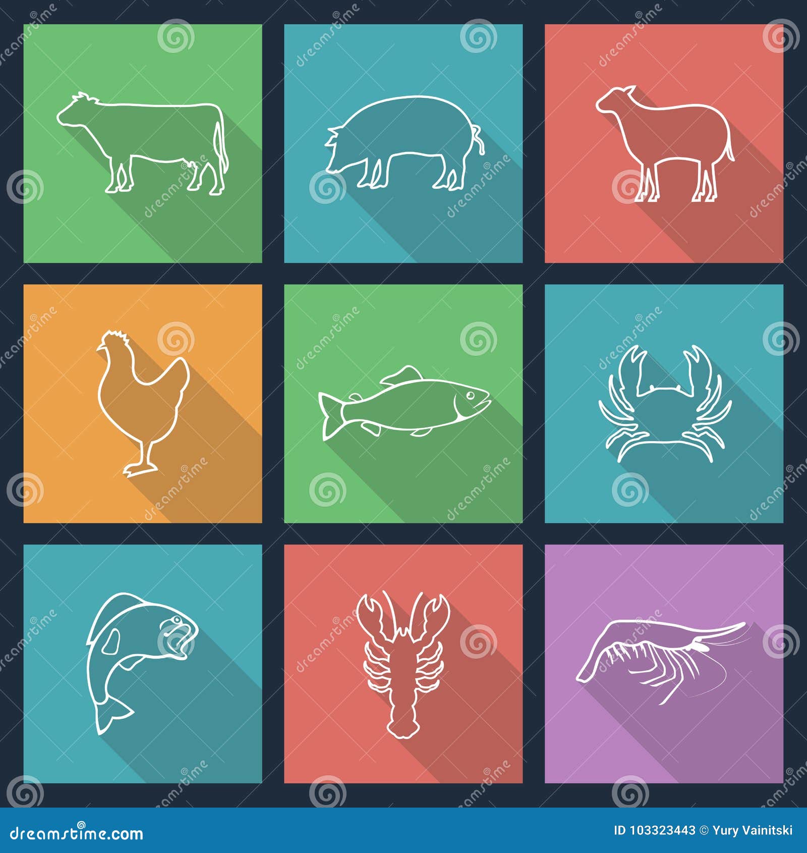 Set of icons of animals stock vector. Illustration of banner - 103323443