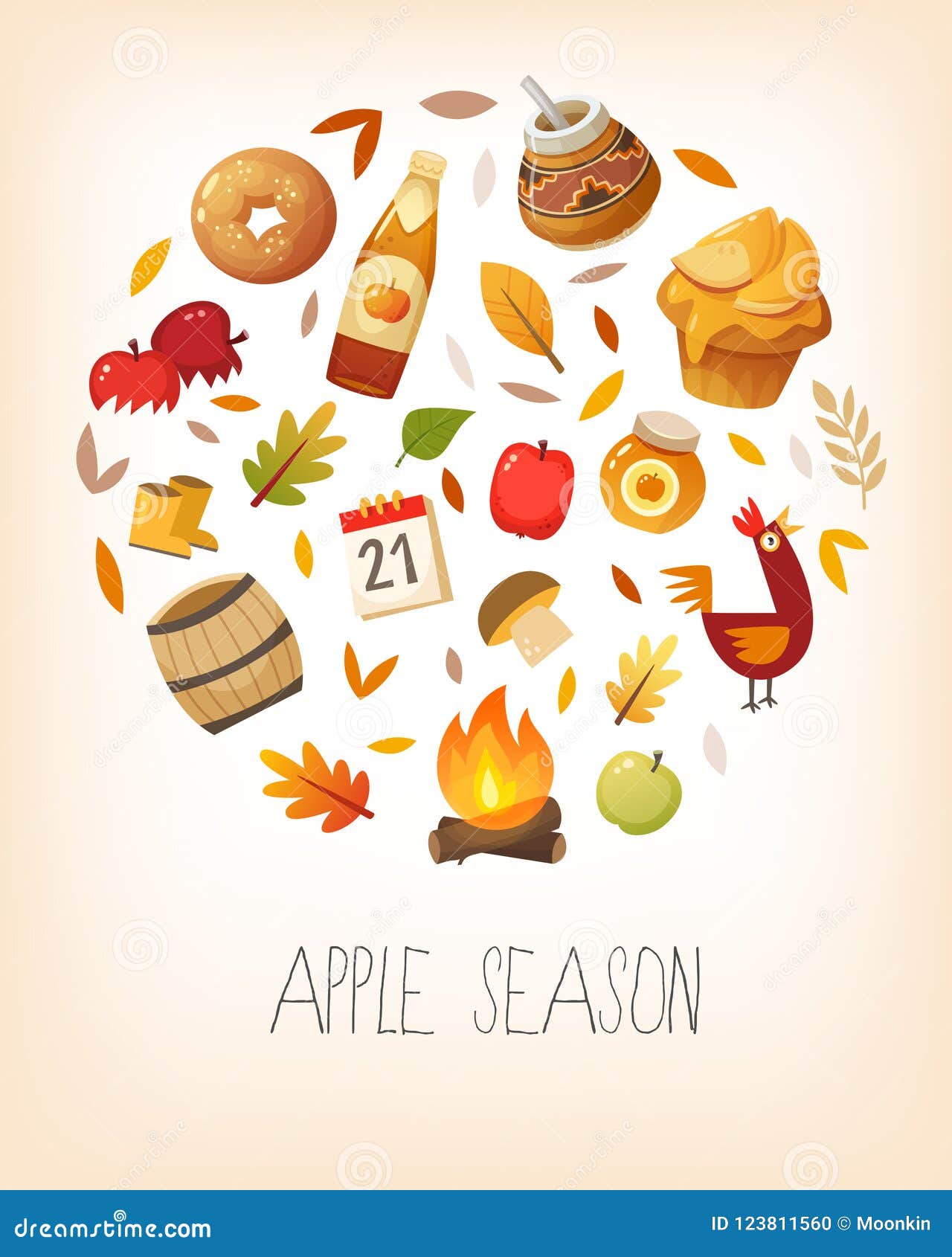 Set of Icons on Apple Theme Arranged in Circle. Stock Vector ...