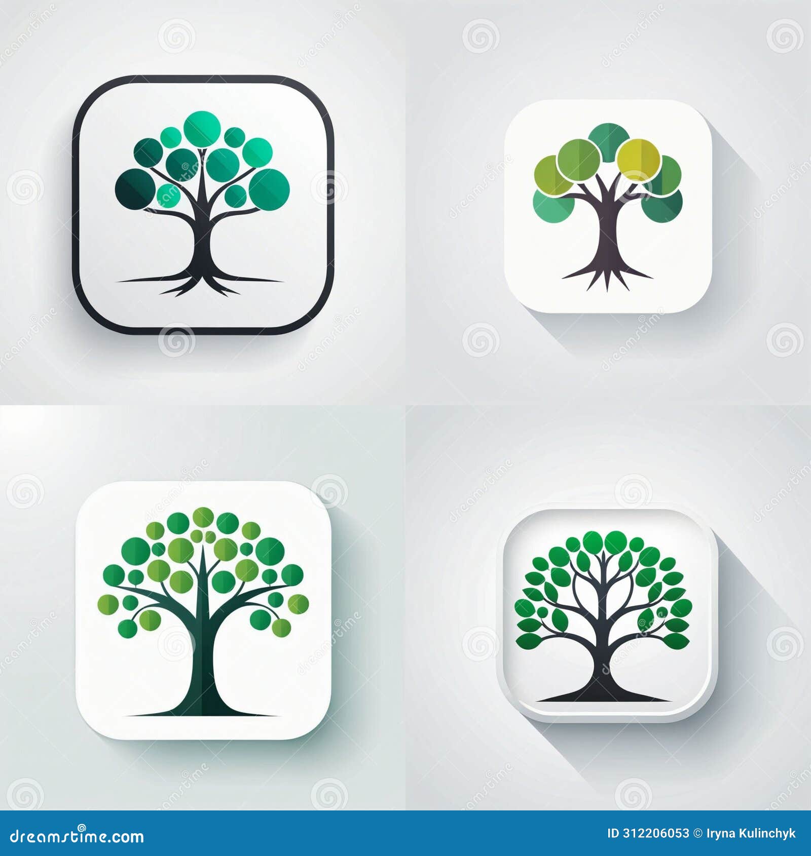 Set of Icons for Application and Sites with the Image of a Tree Symbol ...