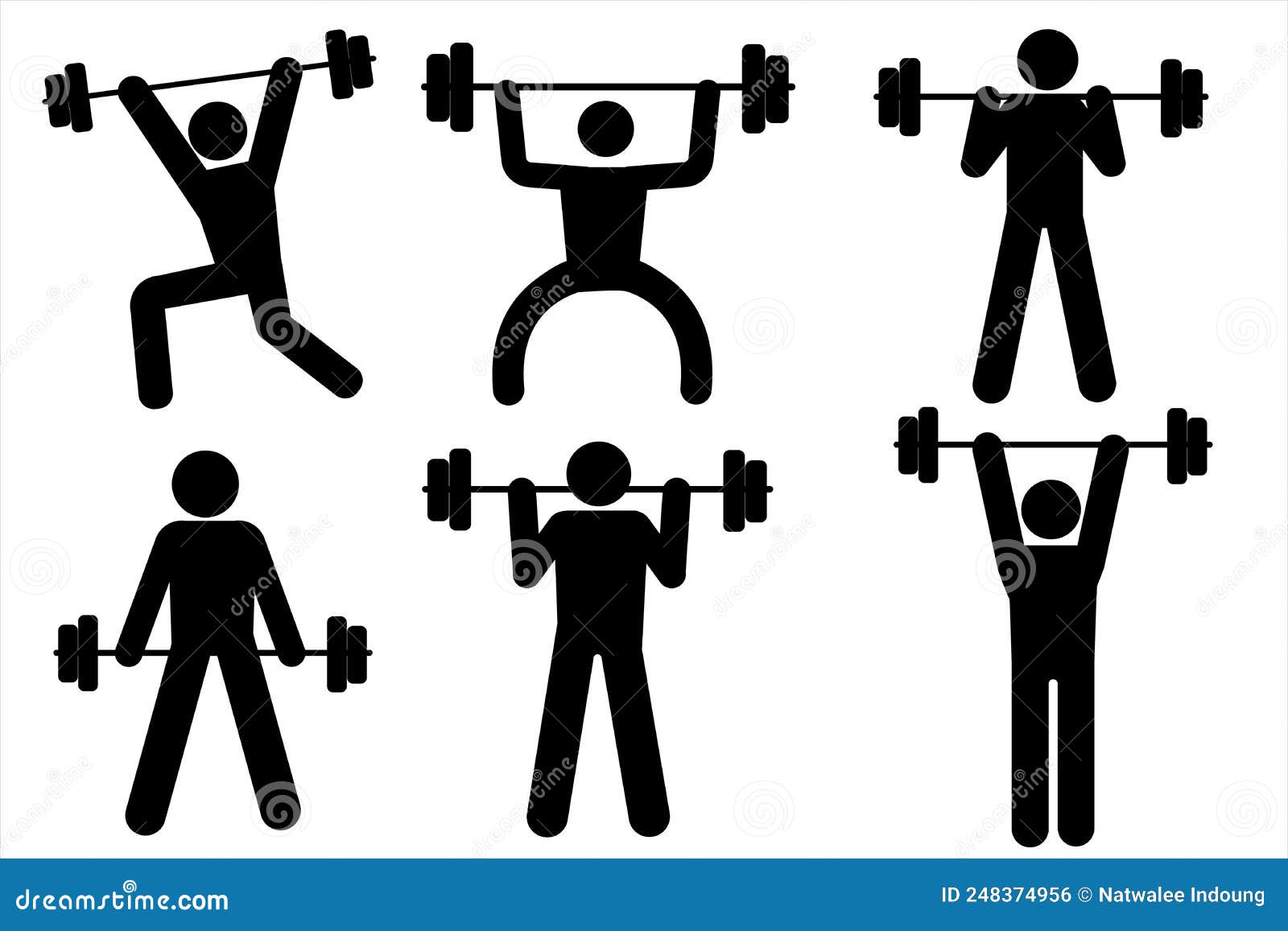 Set Icons Of Athletes Practicing Exercices With Barbell On White ...