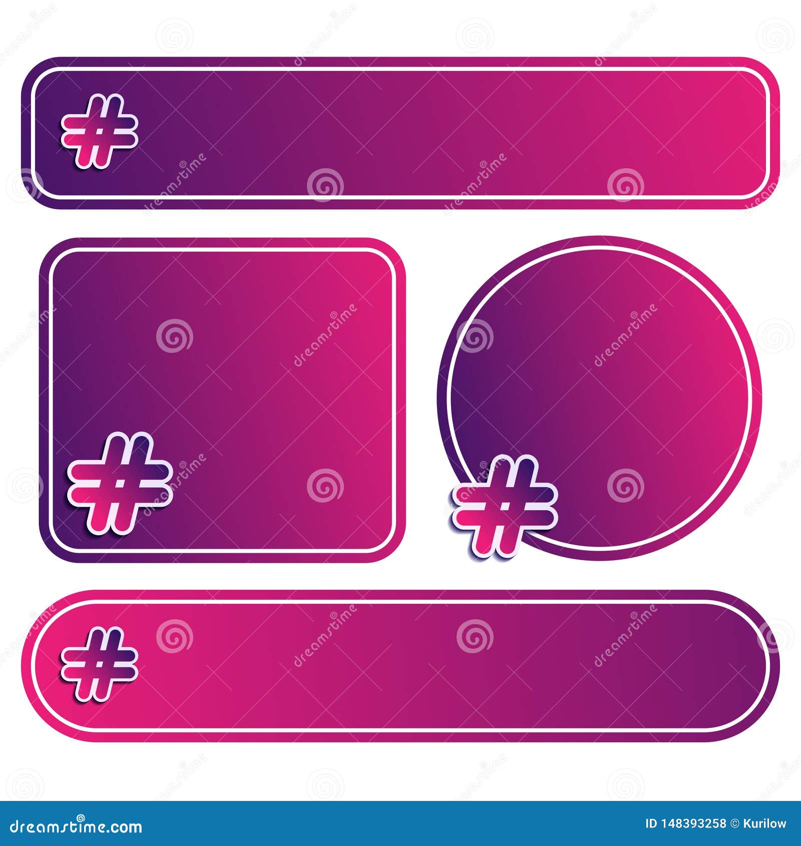Set of Icons and Banners with Hashtag Symbol. Hash Tag Icons Vector ...