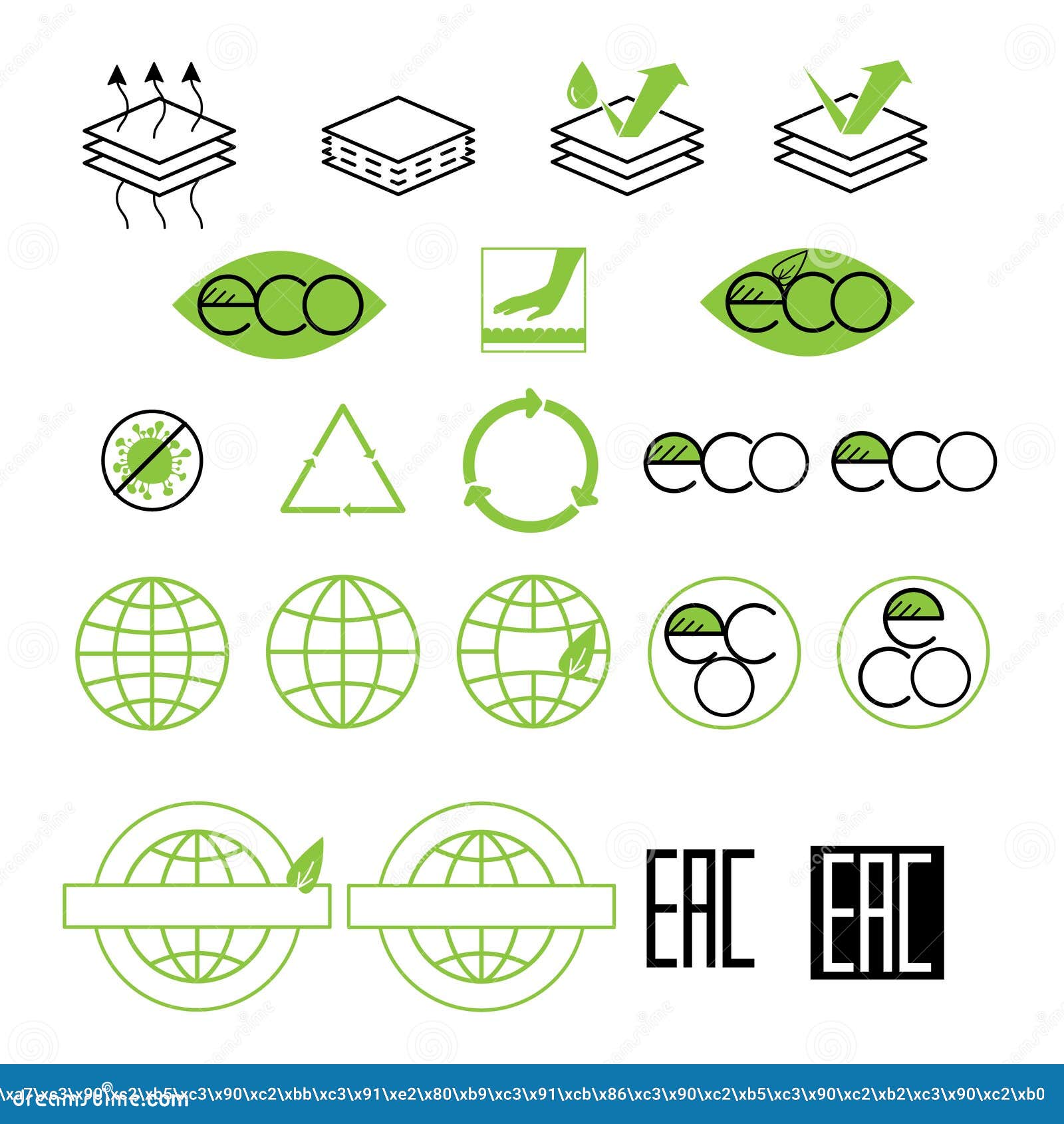 A Set Of Icons In Black And Green For Designations On The Packaging Of ...
