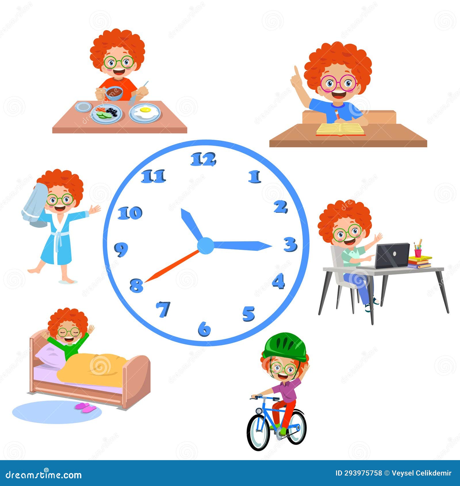 A Set of Icons for a Boy daily Routine Stock Vector - Illustration of ...