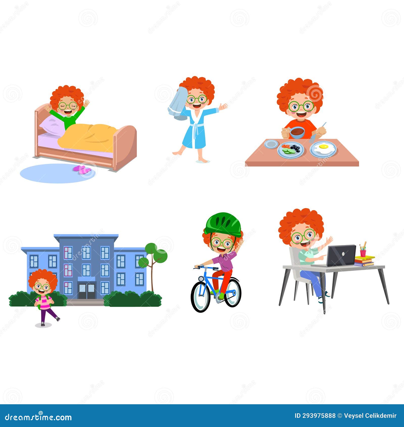 A Set of Icons for a Boy daily Routine Stock Vector - Illustration of ...