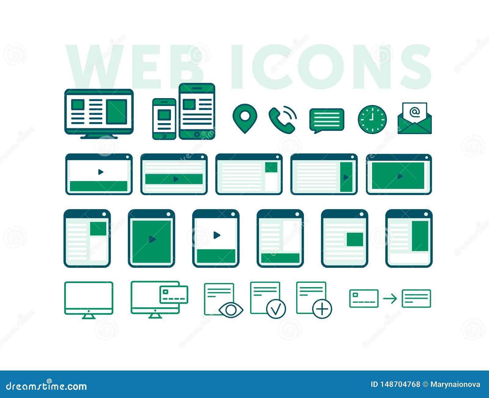 Set of Icons with Browser Windows and Other Web Icons and Advertising ...