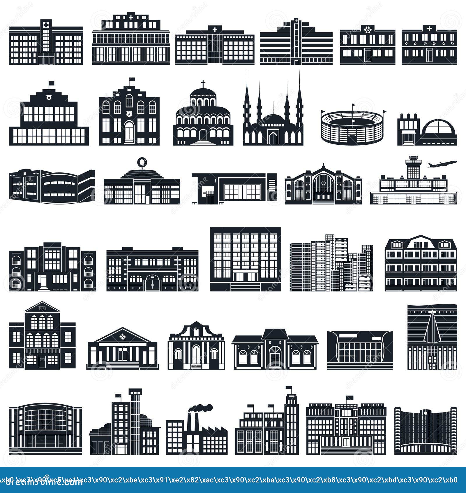 Set of Icons Buildings. Vector Series, Flat. Stock Vector ...