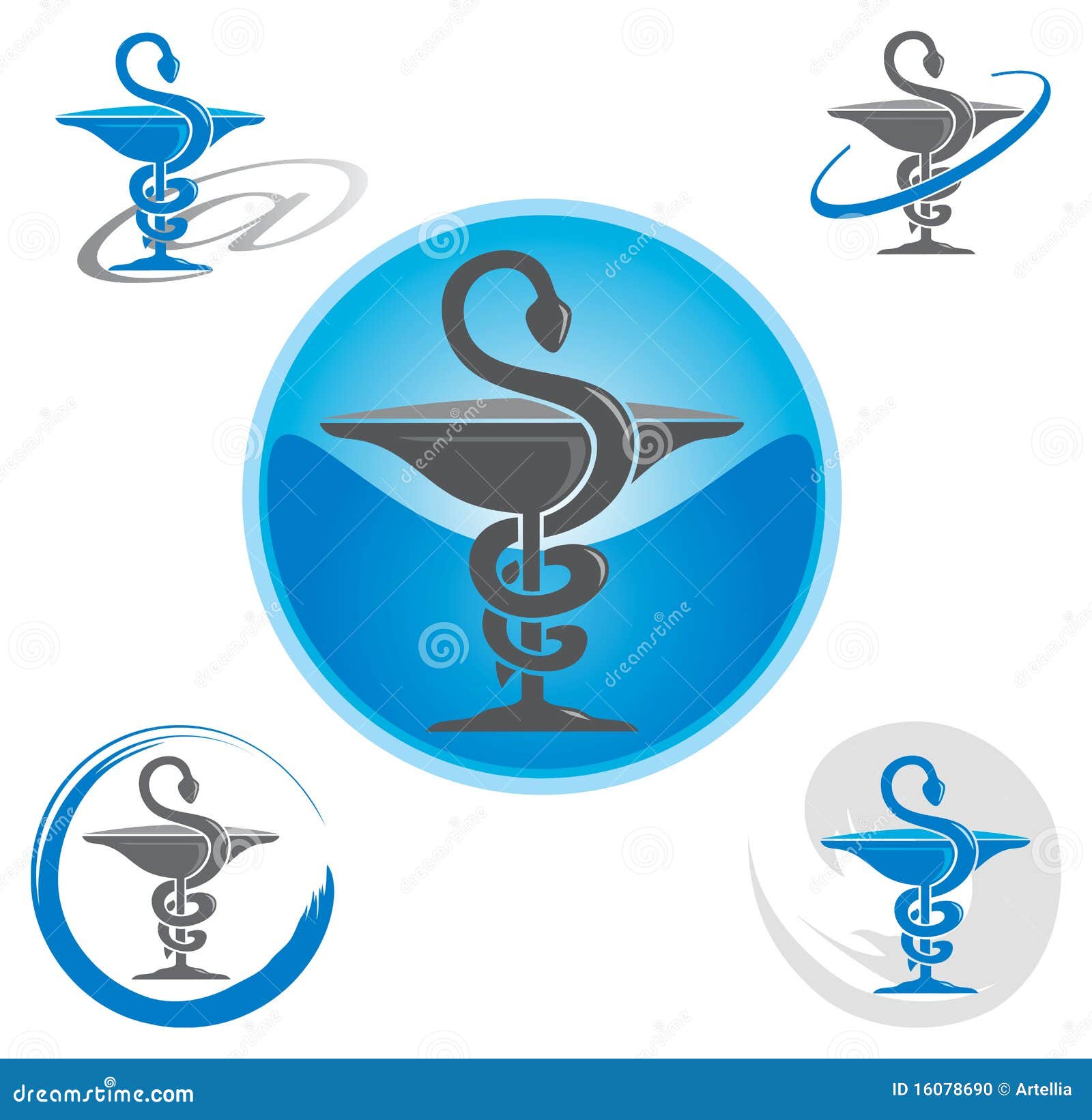 Set of Icons with Caduceus Symbol in Blue Stock Vector - Illustration ...