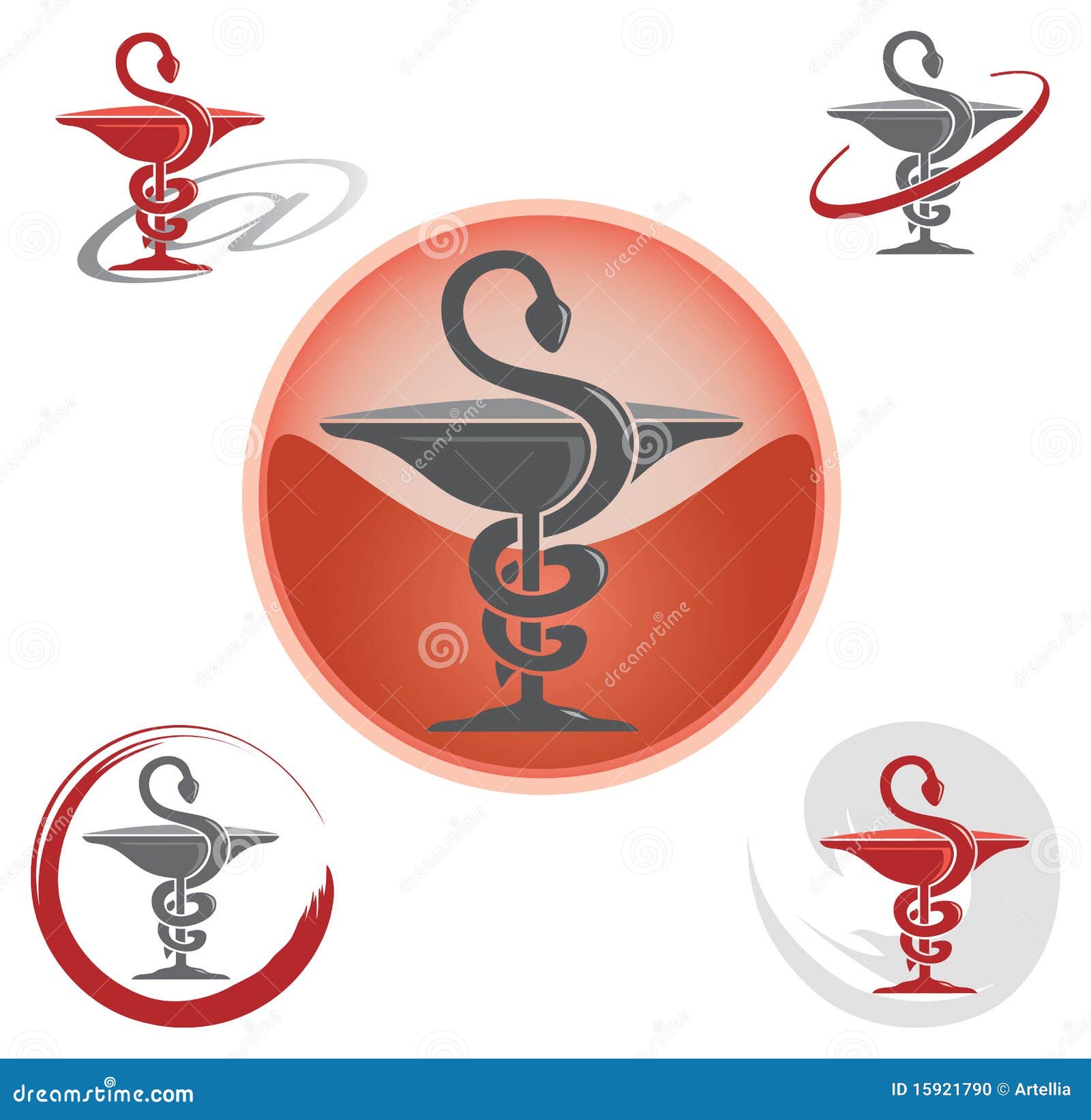 Set of Icons with Caduceus Symbol in Red Stock Vector - Illustration of ...