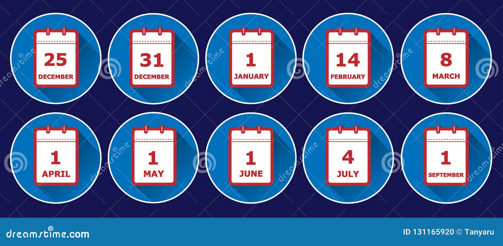 Set of Icons Calendar Pages with Different Holiday Dates, Flat Style ...
