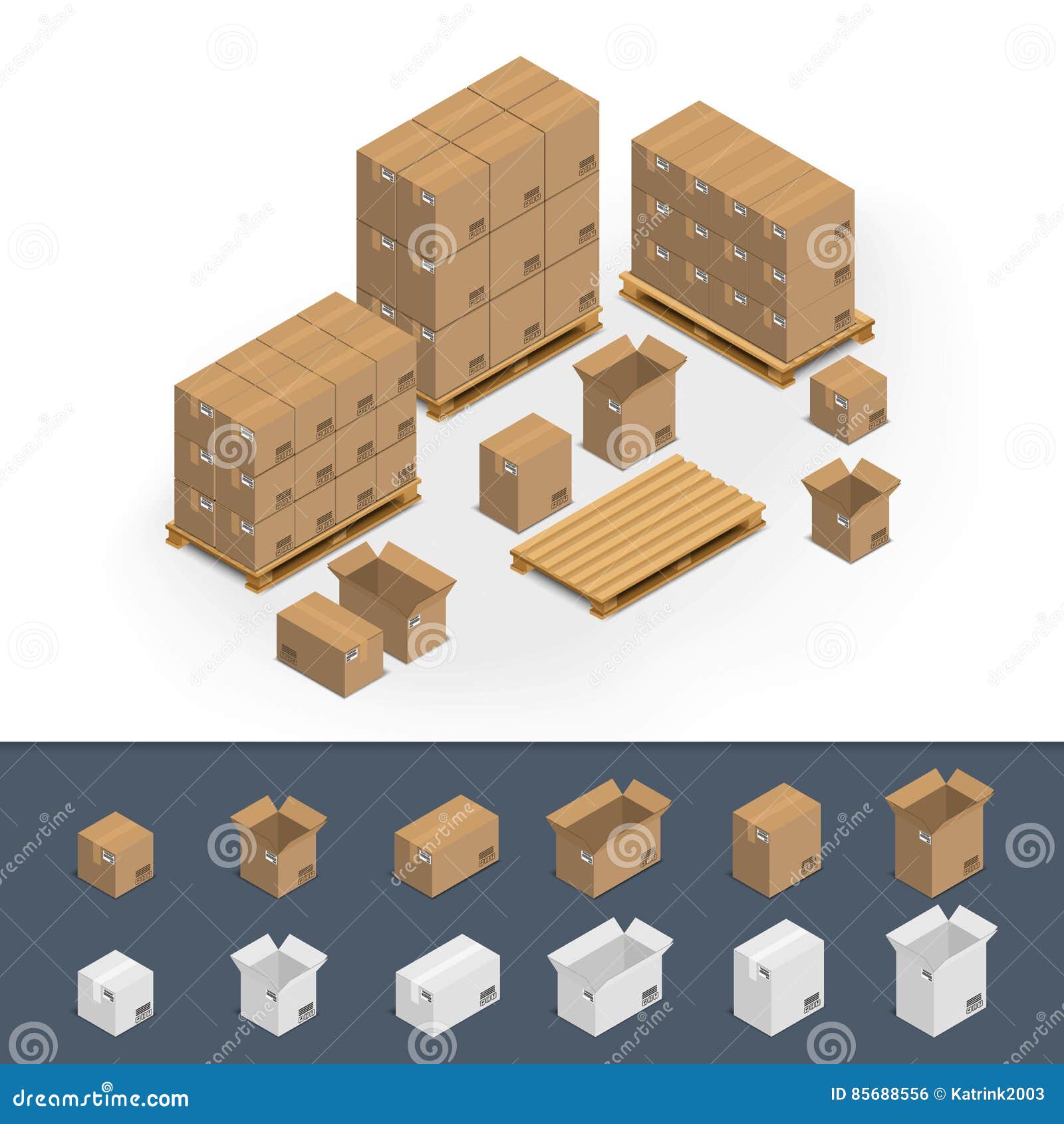 Icons Set Of Cardboard Box, Boxes Pallet And Technical Algorithm Line ...