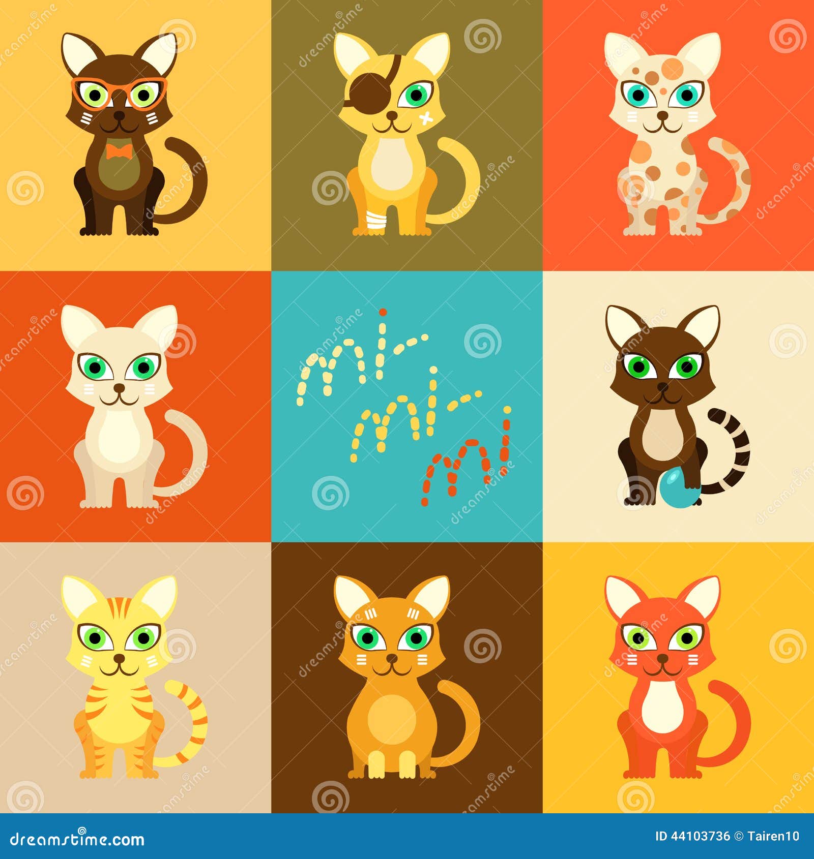 Set of Icons with Cartoon Cats Stock Vector - Illustration of blue ...