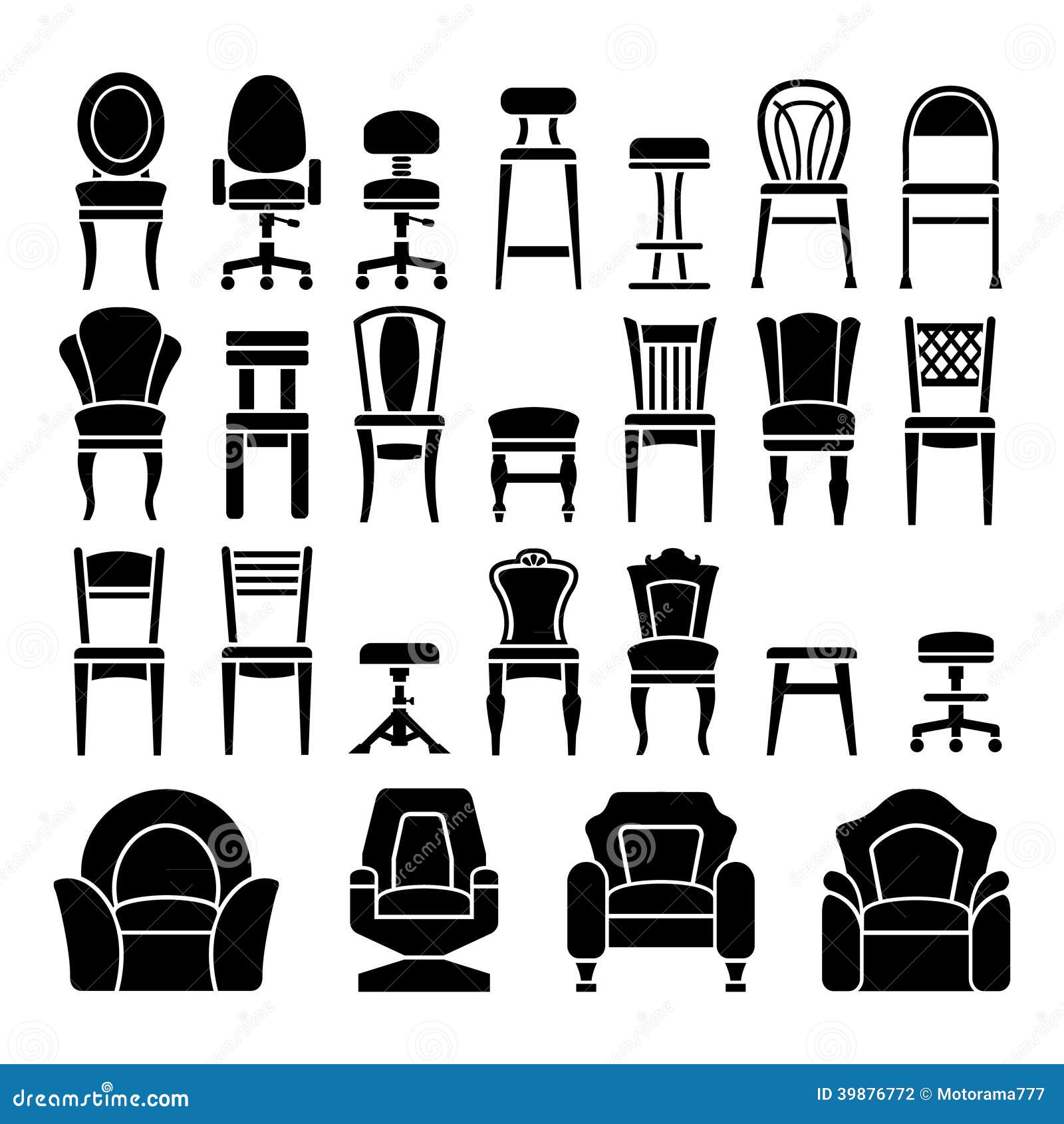 Set icons of chairs stock vector. Illustration of graphic - 39876772