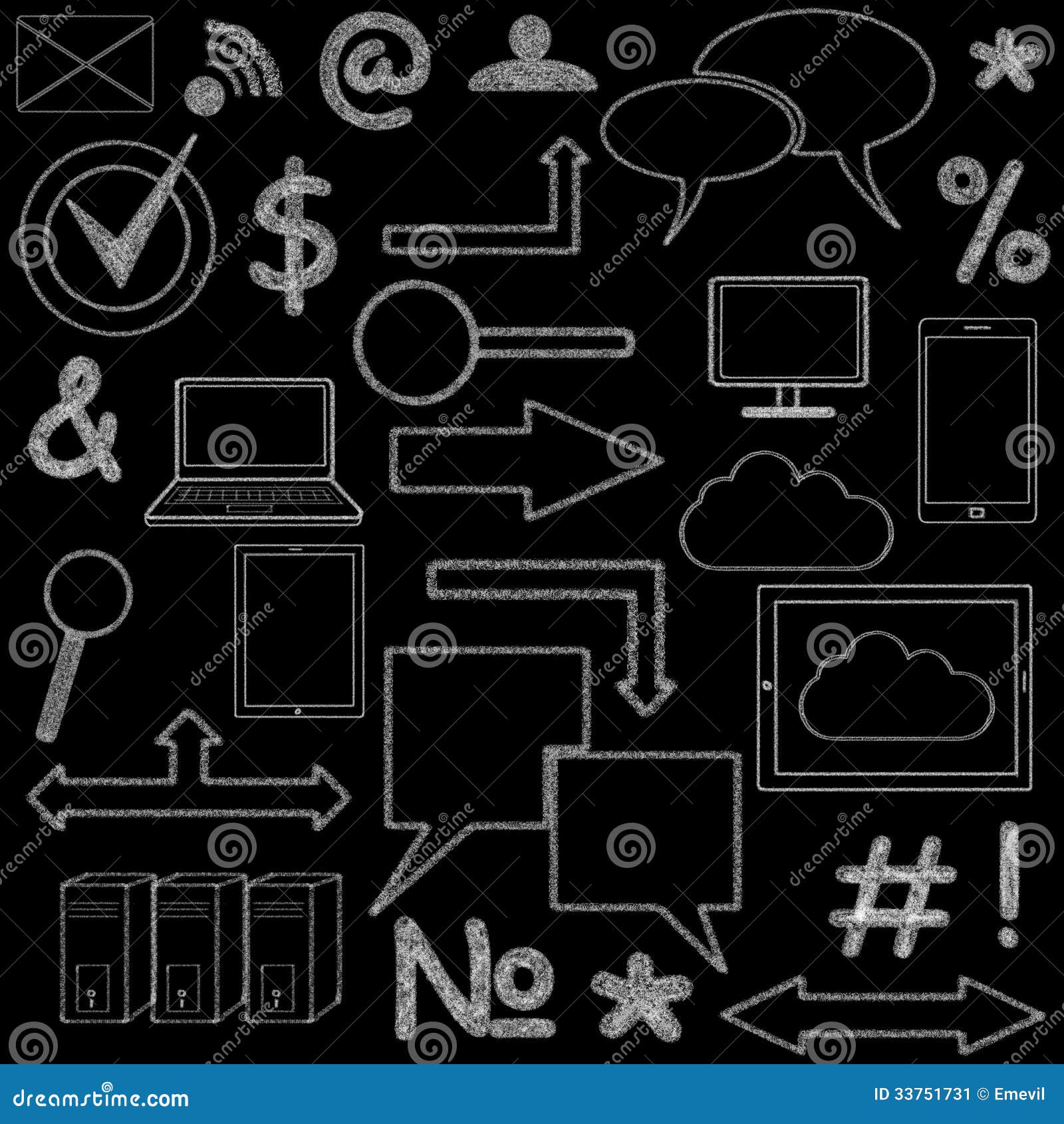 Set of icons on chalkboard stock illustration. Illustration of ...