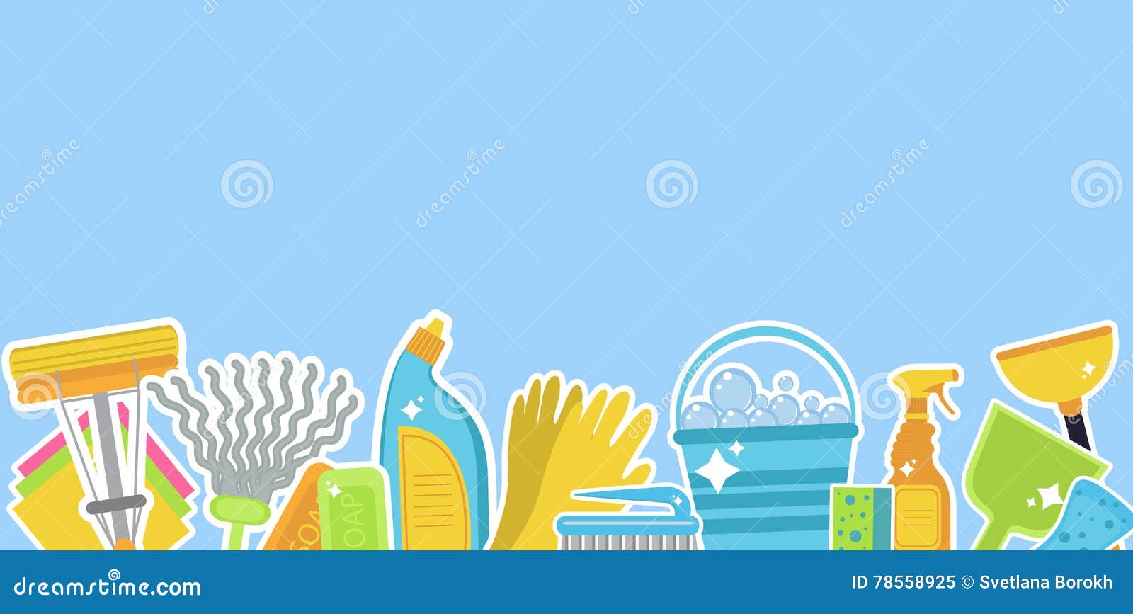 Set of Icons for Cleaning Tools.Template for Text. House Cleaning Staff ...
