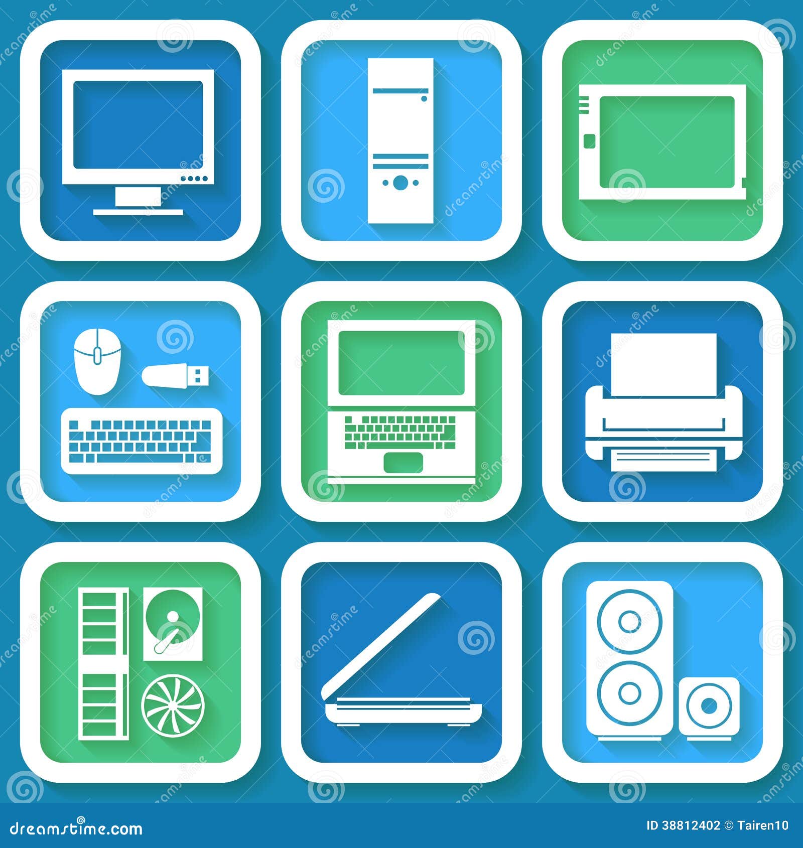 Set of 9 Icons with Computer Elements Stock Illustration - Illustration ...