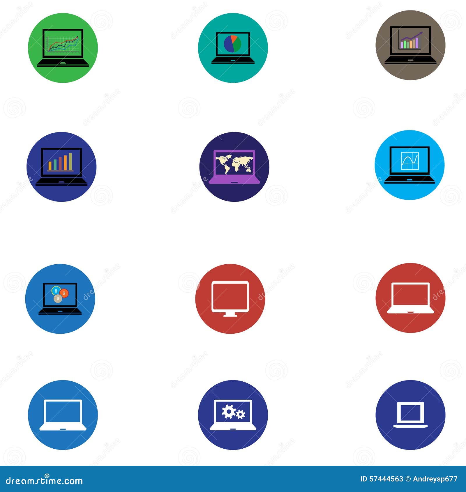 Set of Icons with Computers and Graphics in Flat Design Stock Vector ...