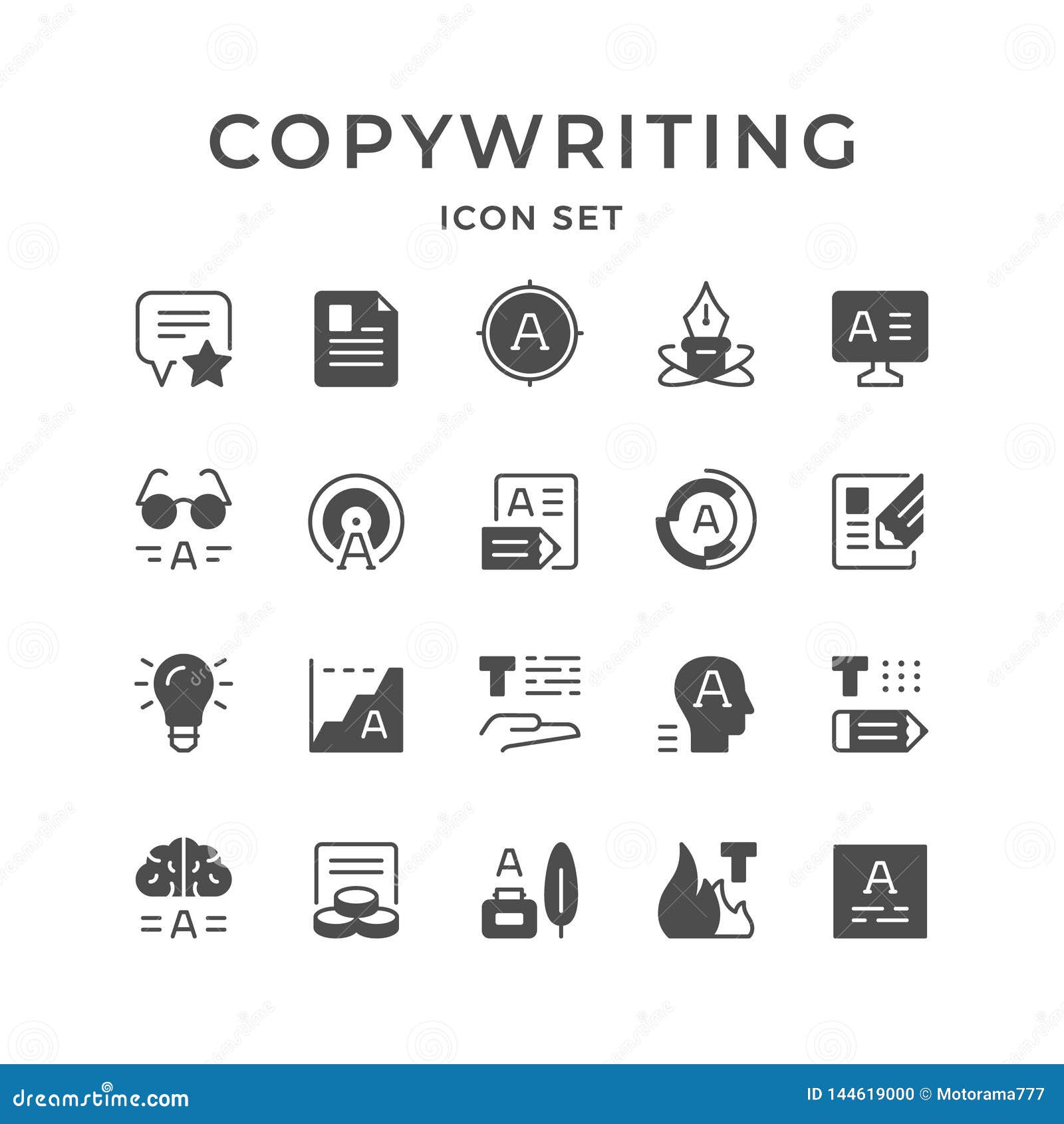 Set icons of copywriting stock vector. Illustration of icon - 144619000