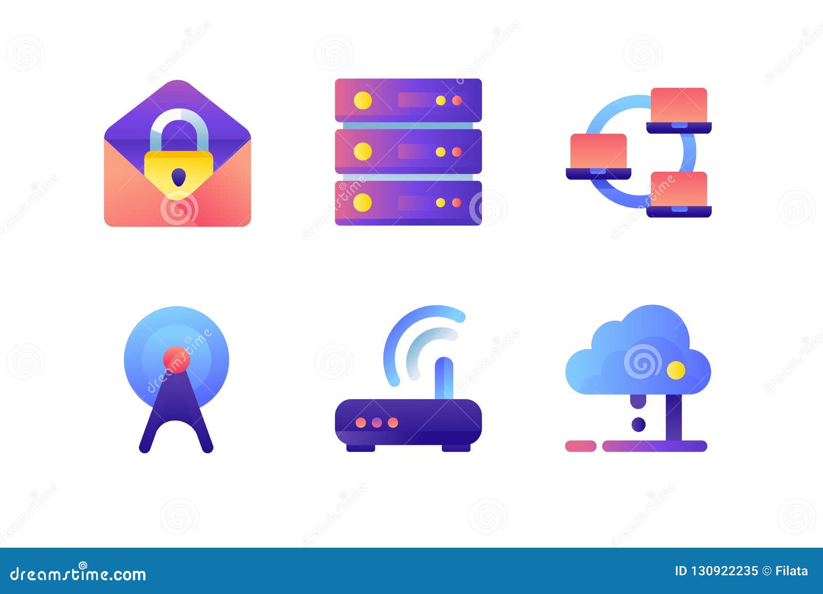 Set Icons with Database, Wi-fi Modem, Web, Mail, Network, Laptop. Stock ...