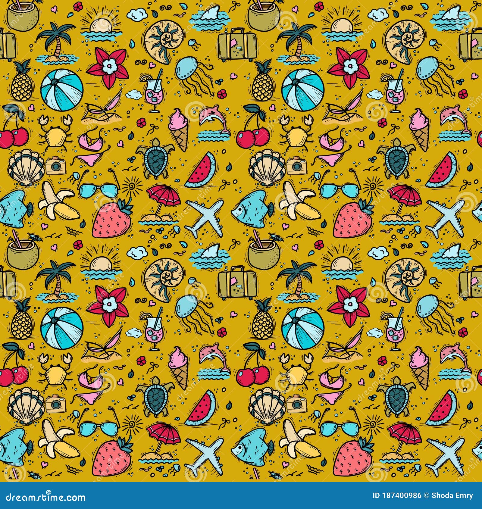 Set of Icons and Design Elements for Summer Holidays and Beach Rest in ...