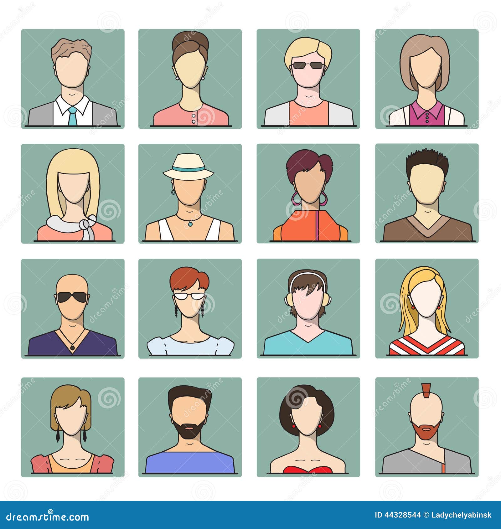 Set Icons of Different Flat Faces of Young People Stock Vector ...